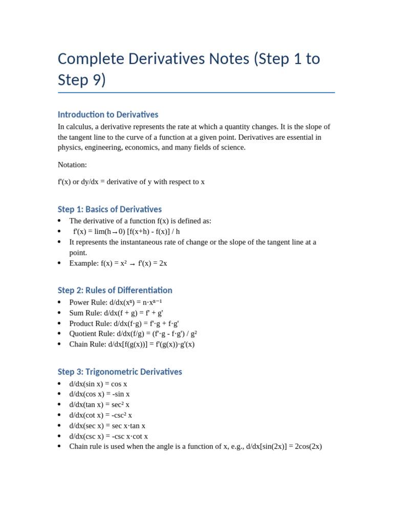 Comprehensive Guide to Derivatives | PDF | Derivative | Trigonometric ...
