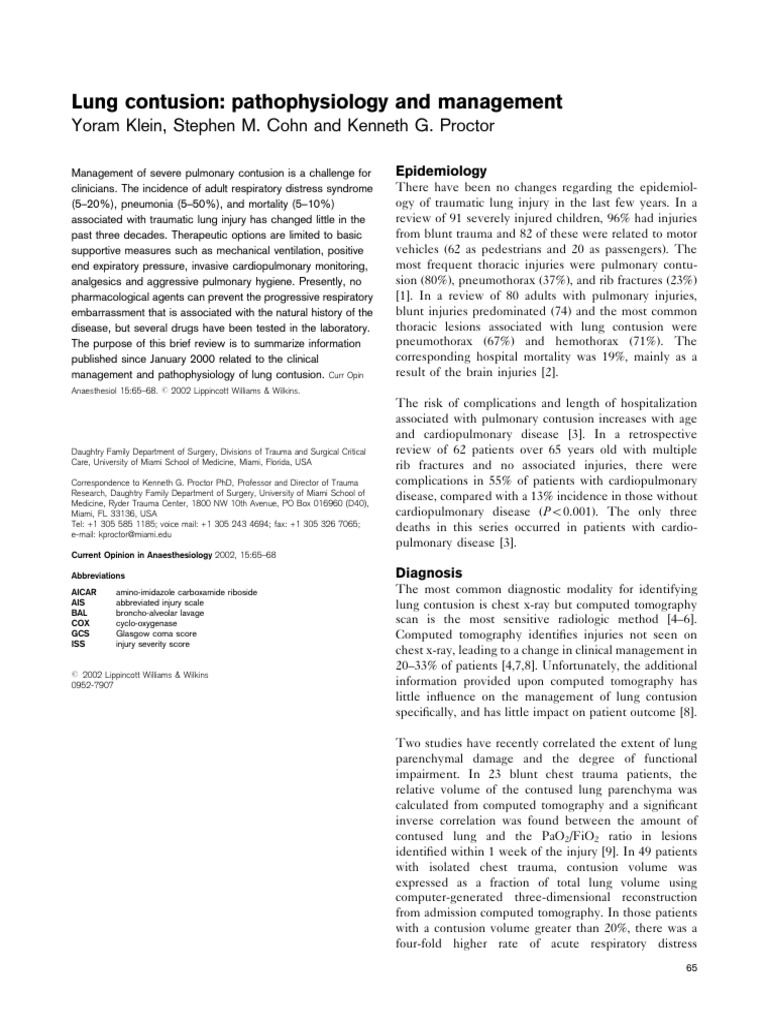 Lung Contusion: Management Insights | PDF | Thorax | Medical Specialties