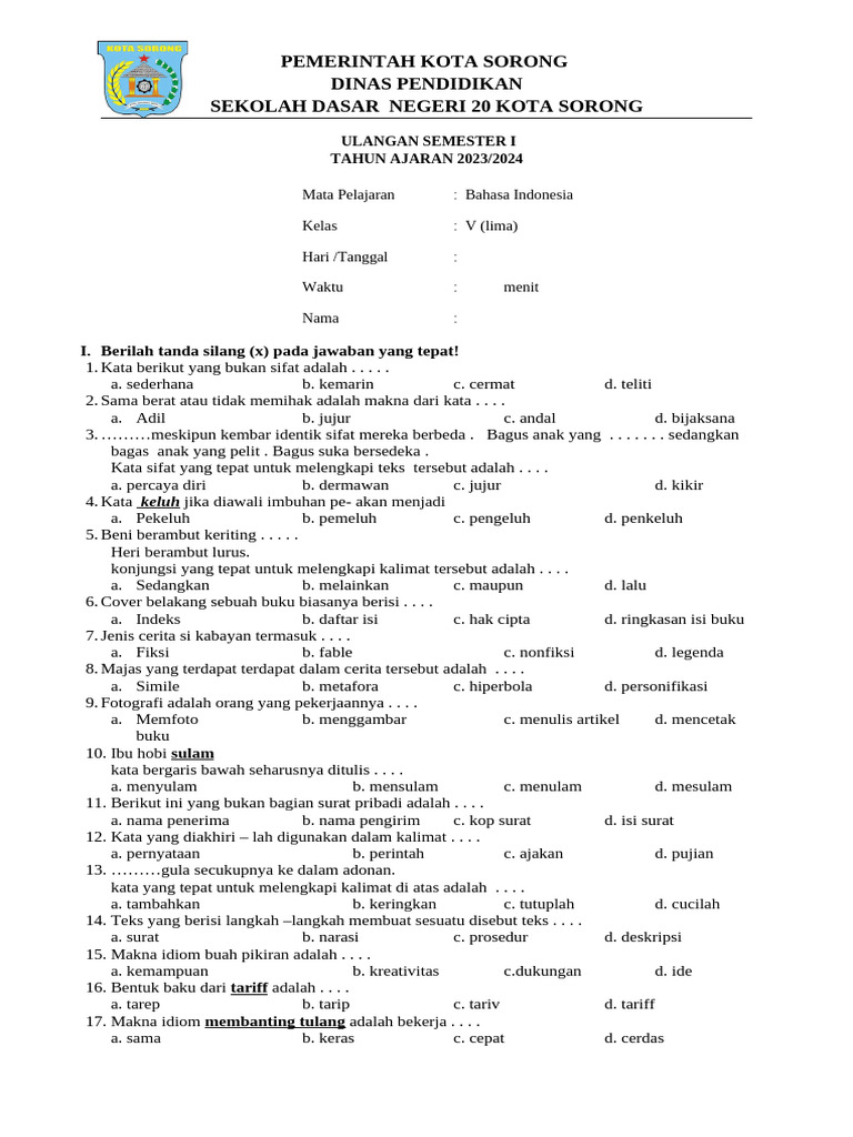 Soal Kelas 5 Ibu Ake | PDF