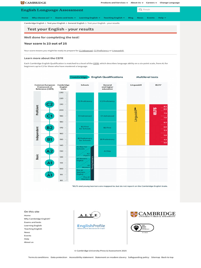 Test Your English - Your Results | PDF | Evaluation Methods | Languages