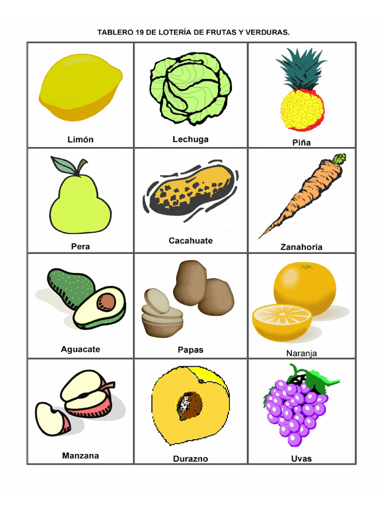 Loteria de Frutas y Verduras Espanol 21 | PDF