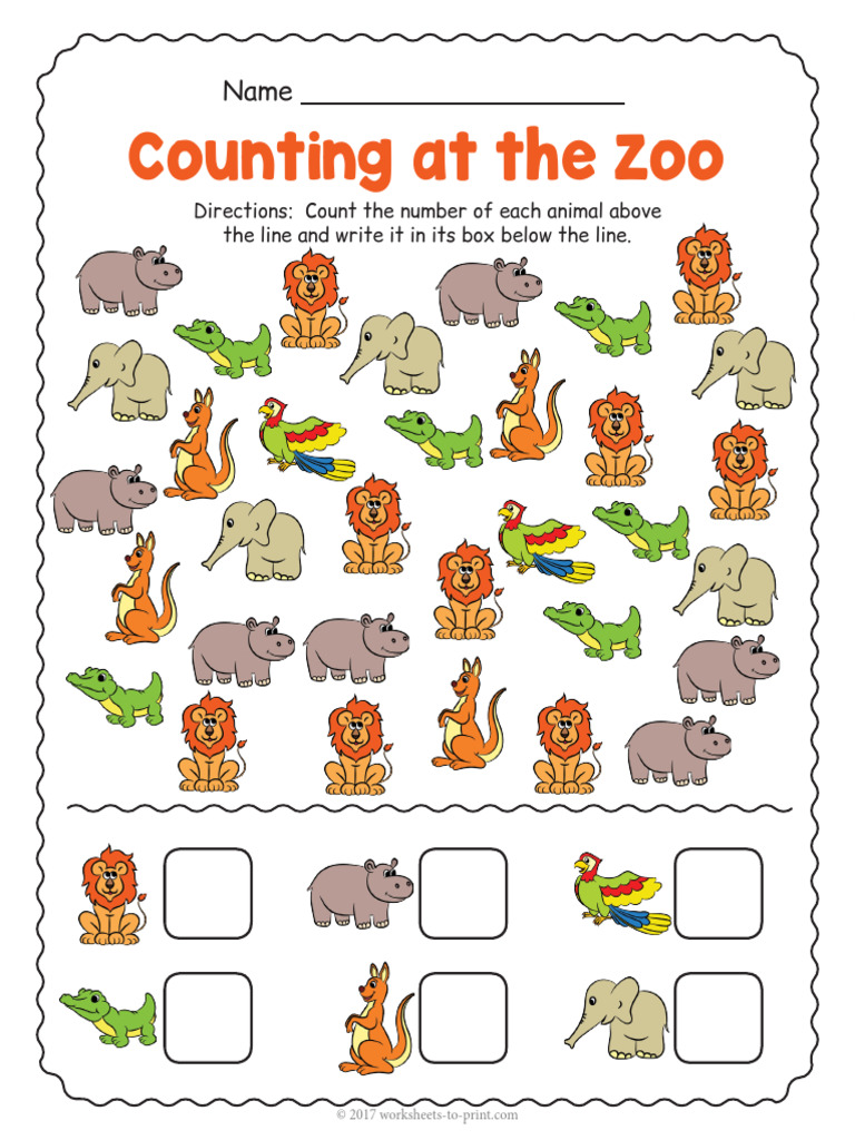 At The Zoo Counting Worksheet | PDF