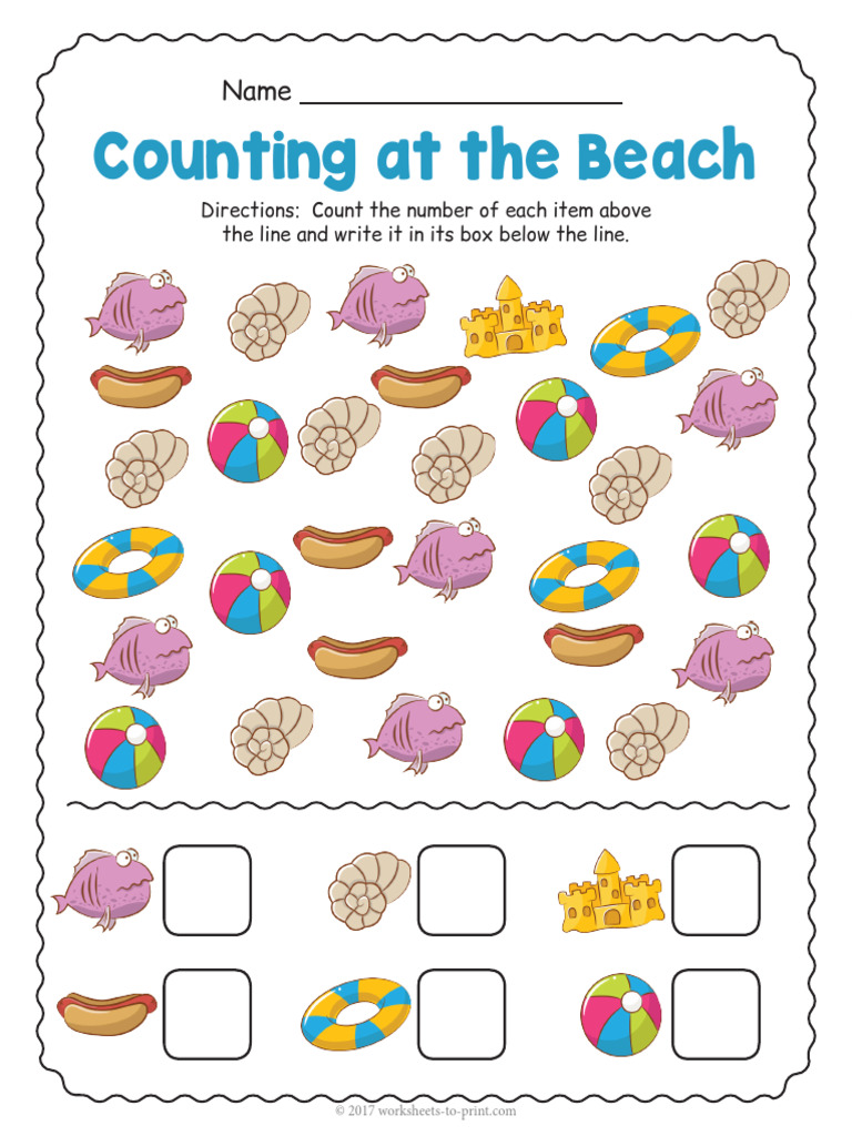 At The Beach Counting Worksheet | PDF