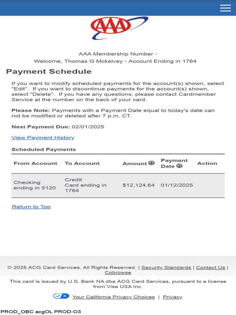 Credit Card Account Access Payment Schedule | PDF