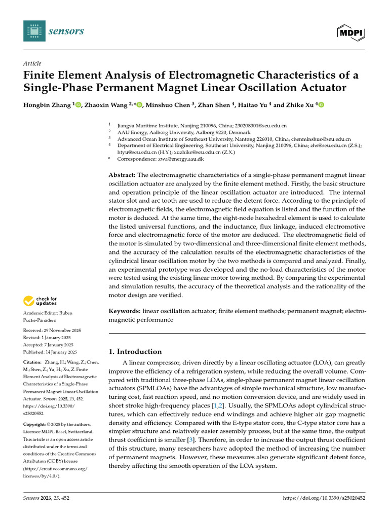 Sensors 25 00452 | PDF | Finite Element Method | Magnetic Field