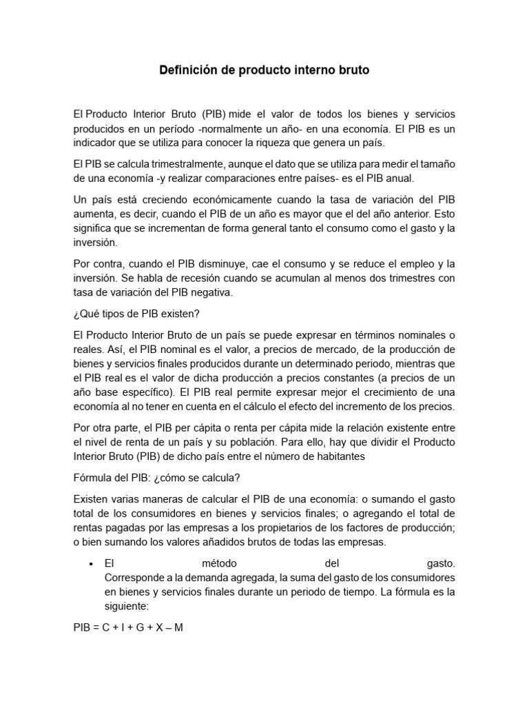 Definición de Producto Interno Bruto | PDF | Producto Interno Bruto ...