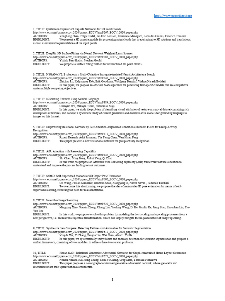 ECCV 2020 Paper Digests | PDF | Image Segmentation | Deep Learning