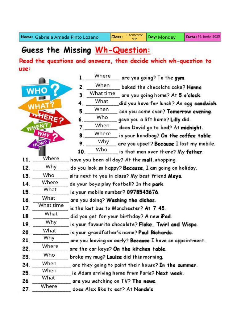 Class Activity - WH Words | PDF