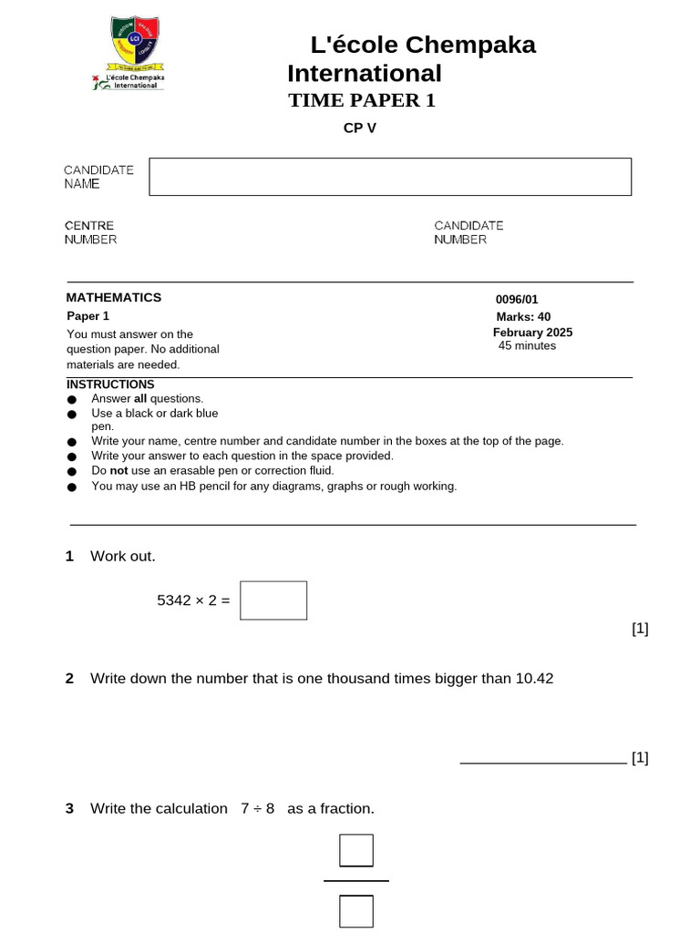 Math Exam Paper for Primary Students | PDF | Juice | Diet & Nutrition