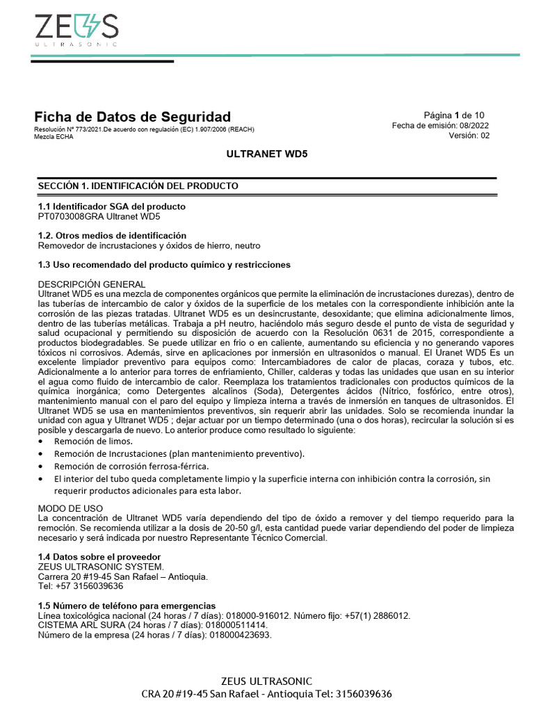 FDS Sga Ultranet WD5 | PDF | Agua | Toxicidad