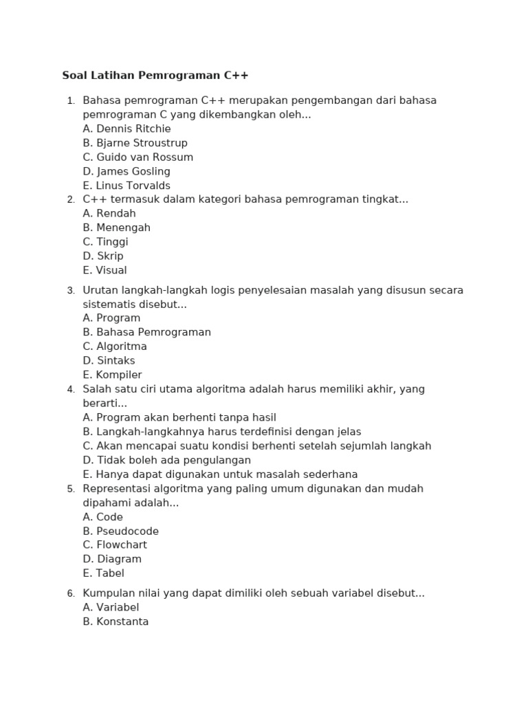 Soal Latihan Pemrograman C++ | PDF