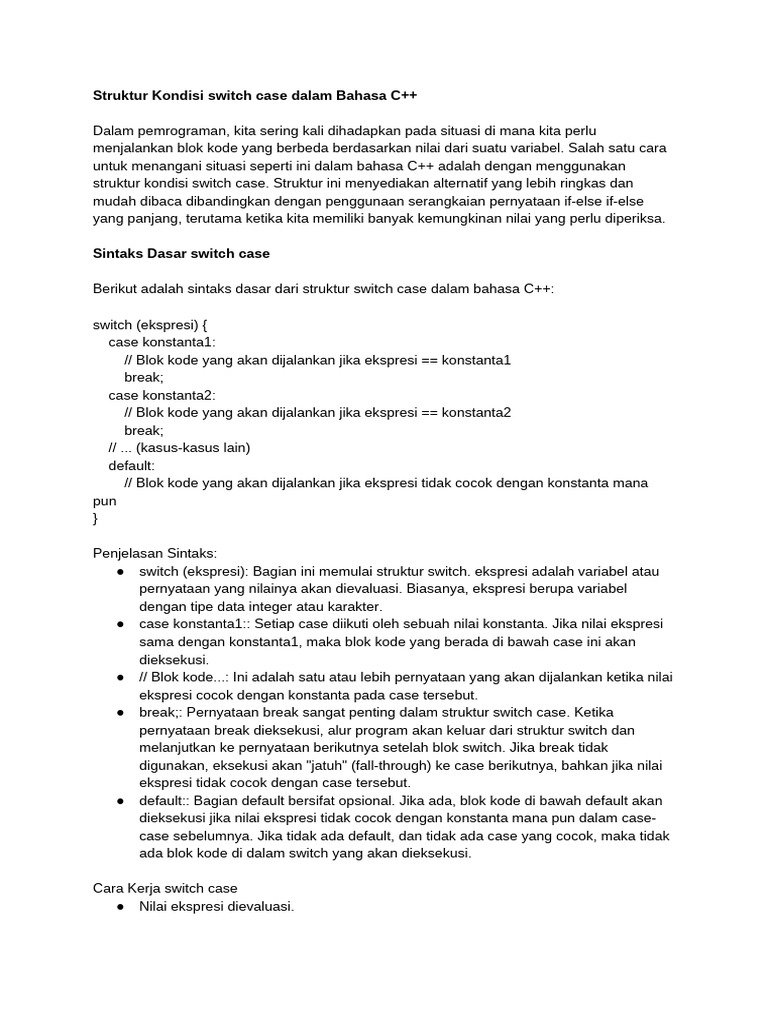 Struktur Kondisi Switch Case Dalam Bahasa C | PDF