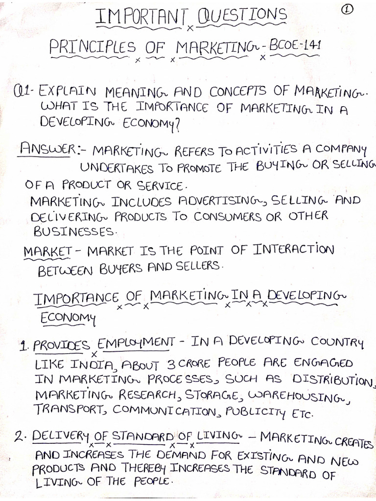Principles of Marketing Important Questions | PDF