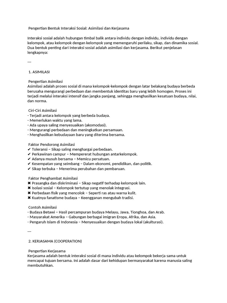 Pengertian Bentuk Interaksi Sosial | PDF