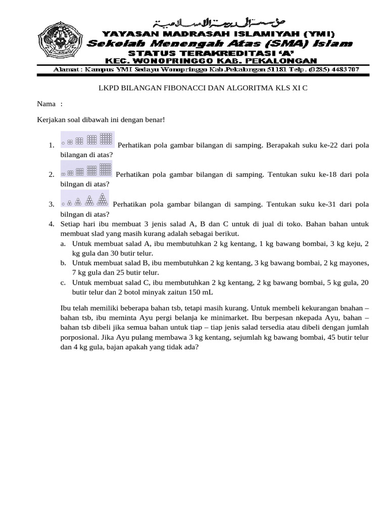 LKPD Bilangan Fibonacci Dan Algoritma KLS Xi B | PDF