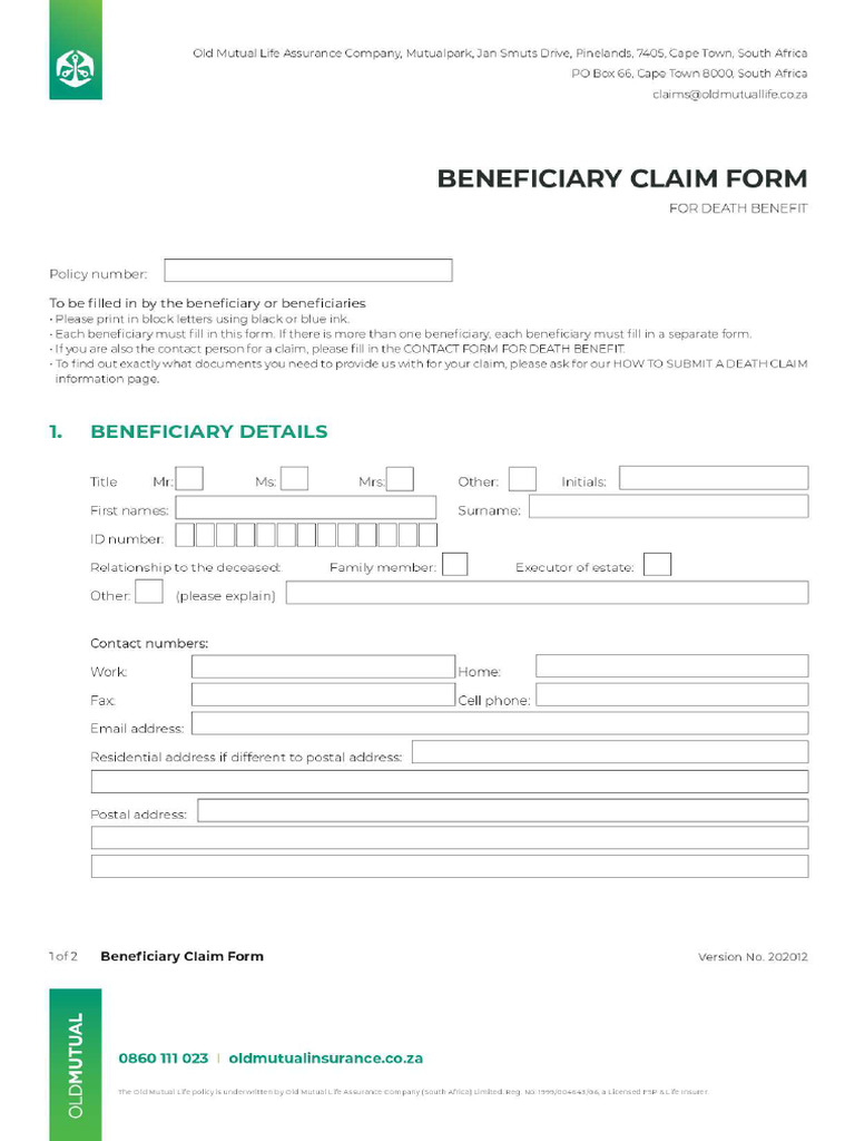 Beneficiary Claim Form | PDF