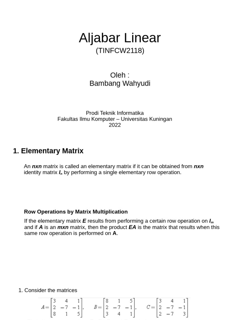 Aljabar Linear: Matriks dan Determinan | PDF