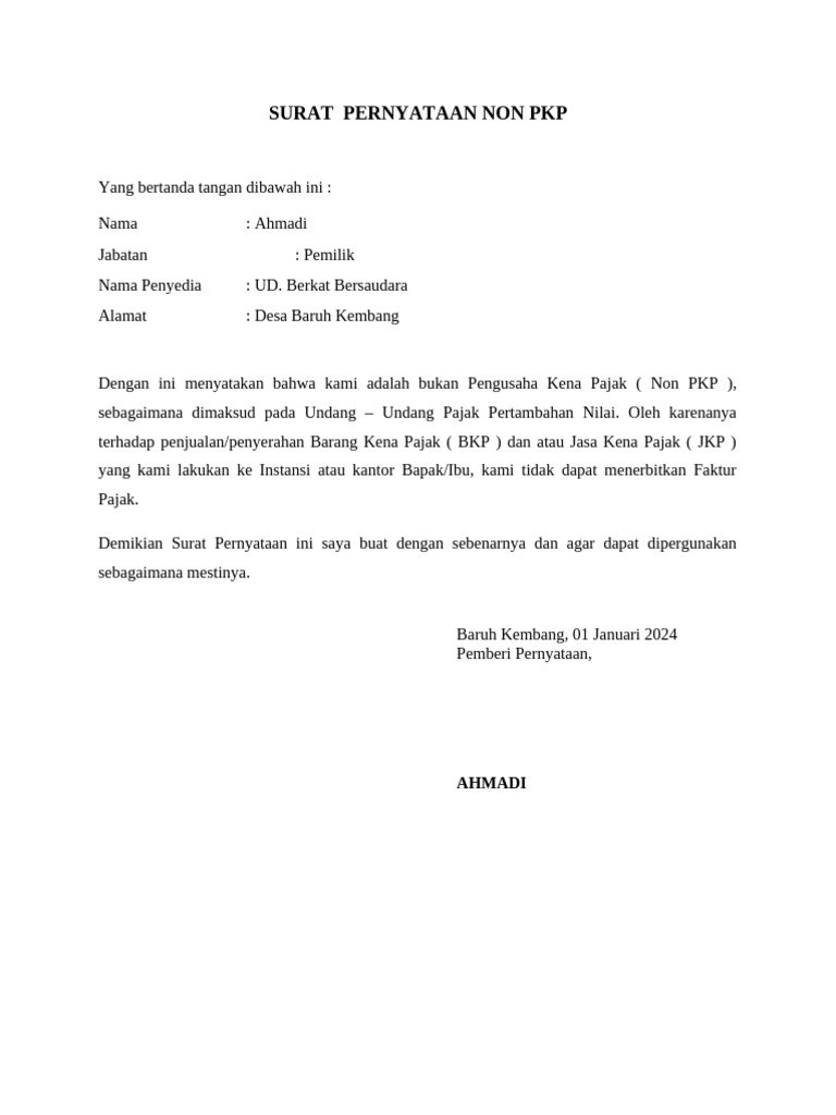 Surat Pernyataan Non PKP | PDF