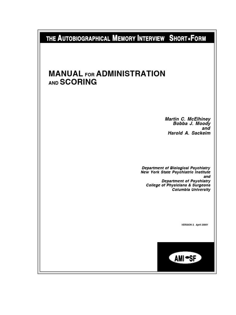 AMI-Short Form Manual1 | PDF | Electroconvulsive Therapy | Memory