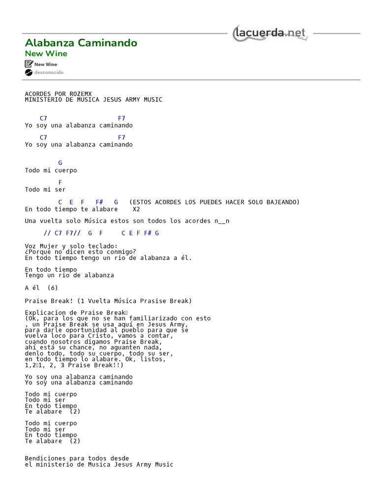 Alabanza Caminando, New Wine - Acordes | PDF
