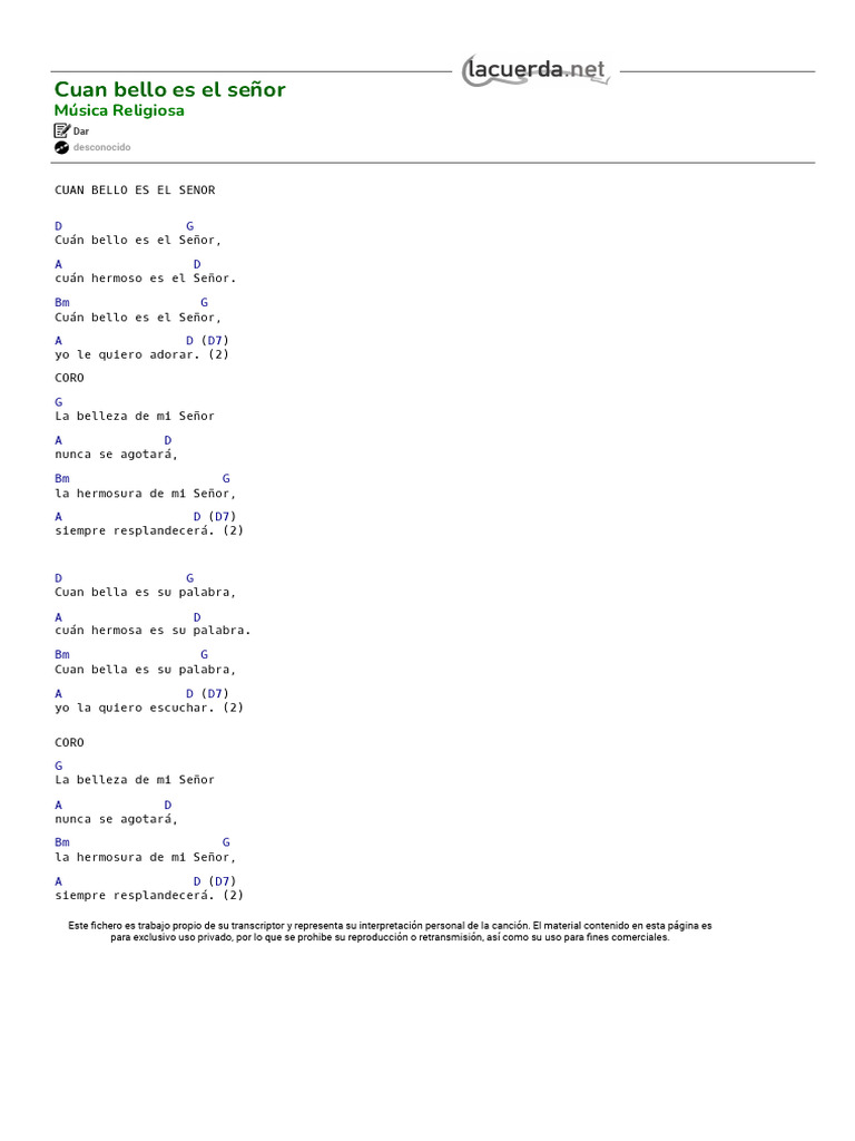 Cuan Bello Es El Señor, Música Religiosa - Acordes | PDF