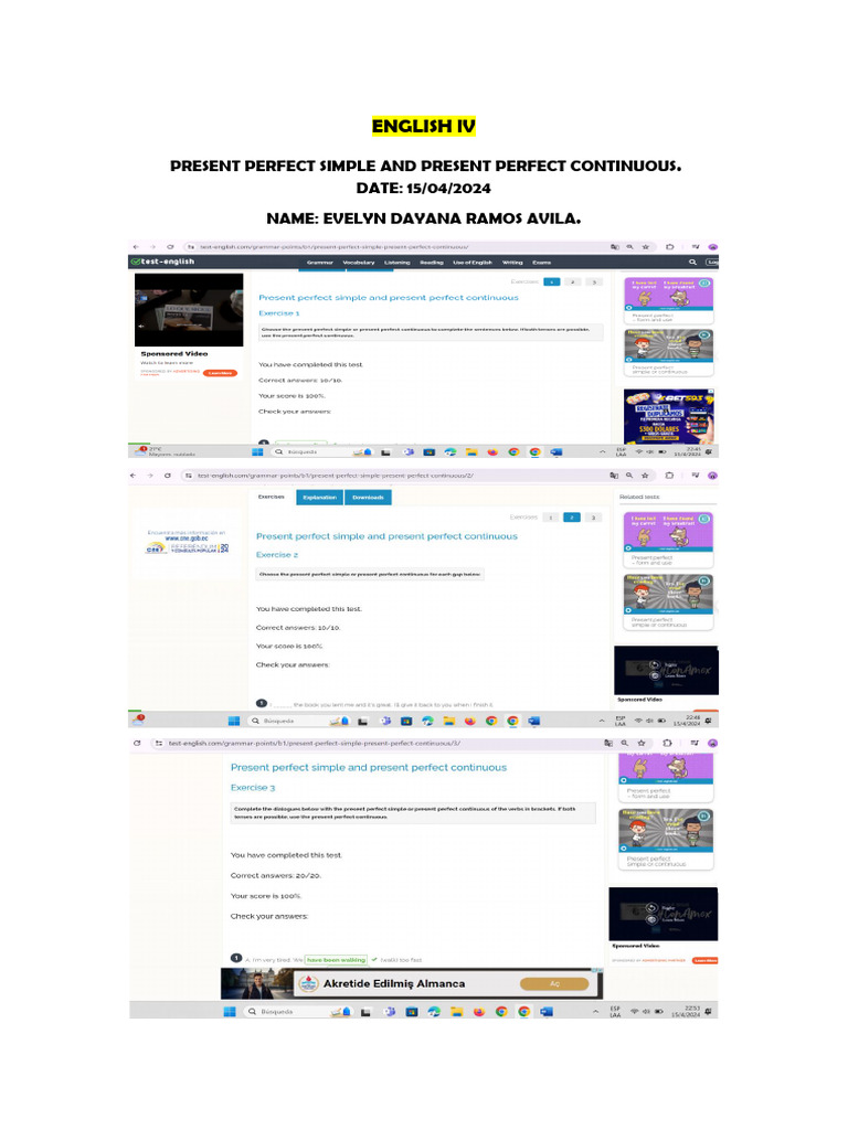 Present Perfect Simple and Present Perfect Continuous... | PDF