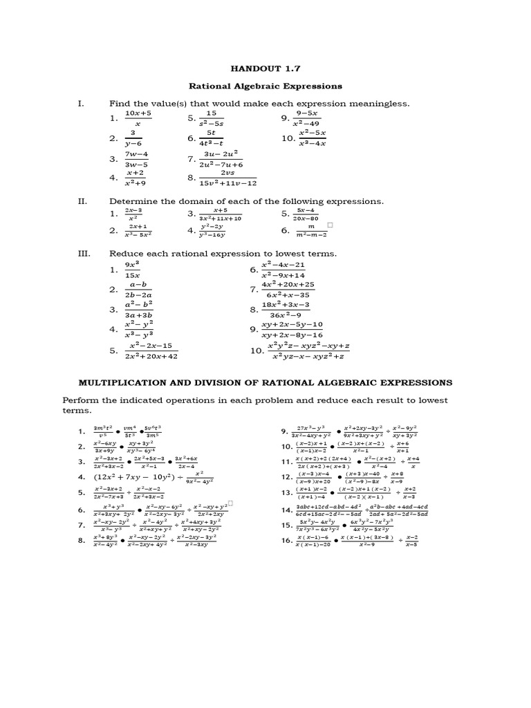 Handout 1.7 Illustrating Multipliation and Division of Rae | PDF ...