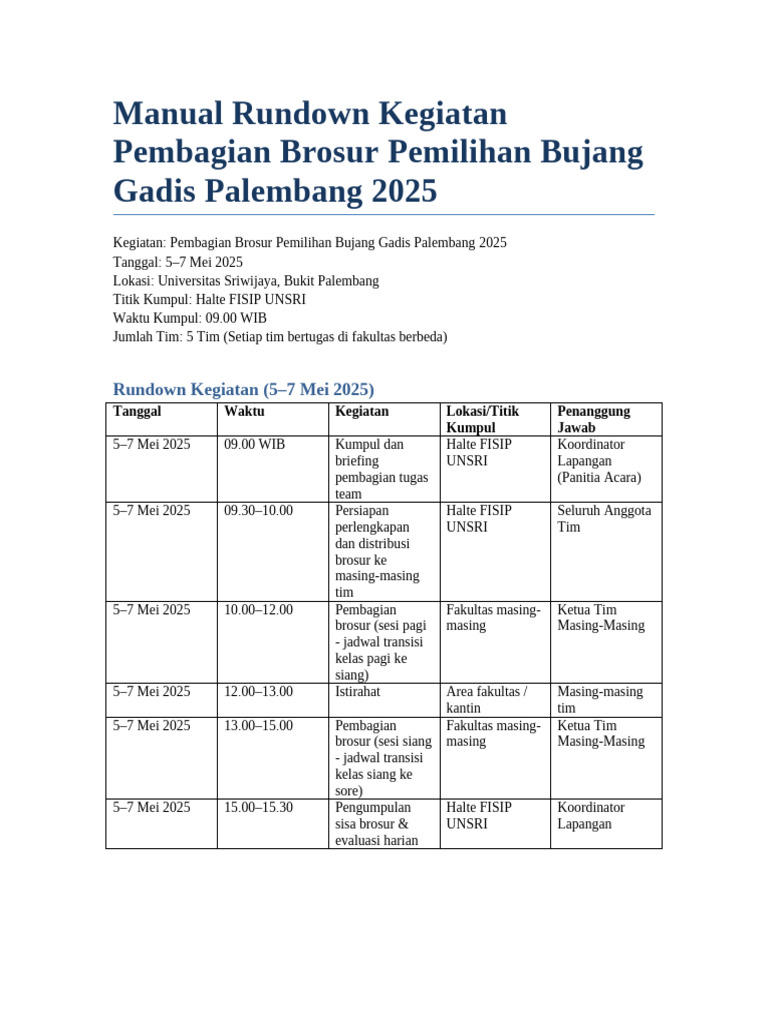 Manual Rundown Pembagian Brosur PBGP 2025 2 | PDF
