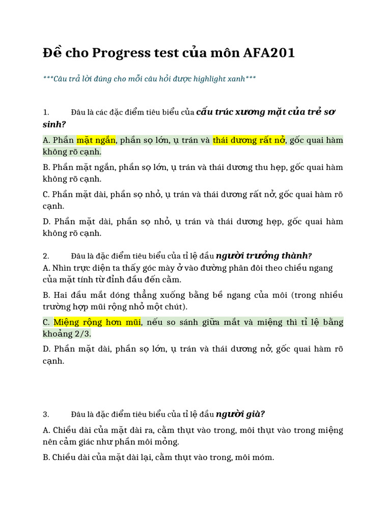 Đề Progress test của môn AFA201 | PDF