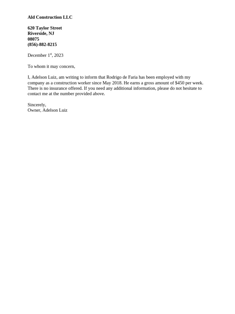 ALD Construction Letter | PDF