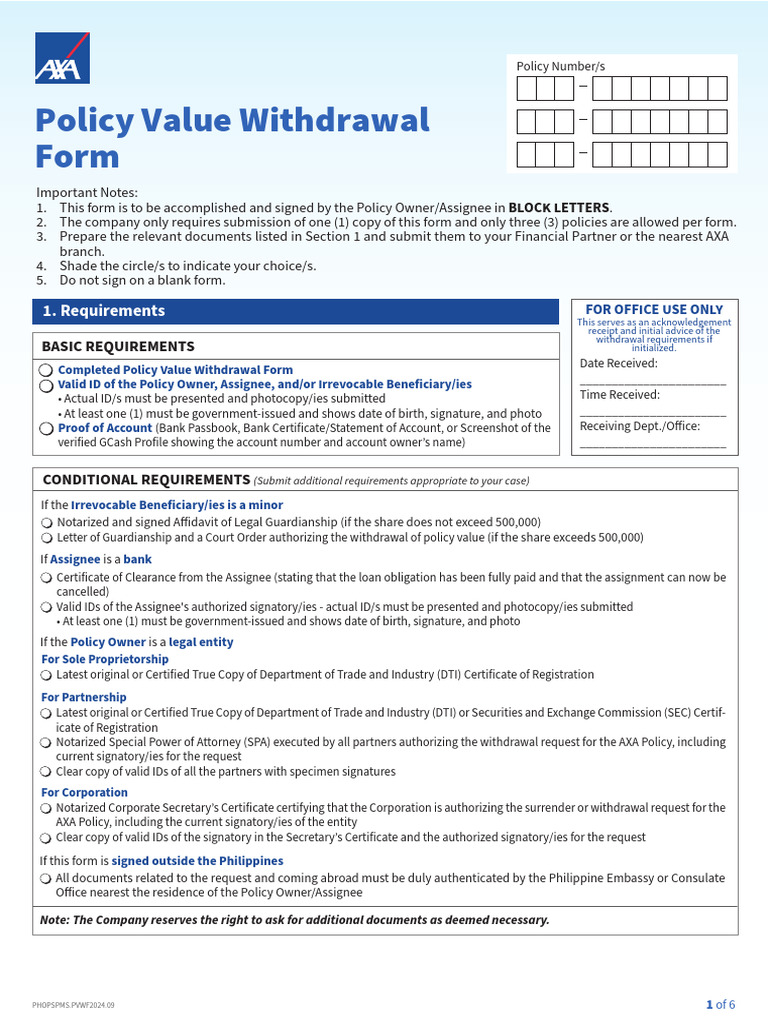 0f9078a4 47fd 41cf 9640 4f6669ce00e9 Policy+Value+Withdrawal+Form | PDF ...