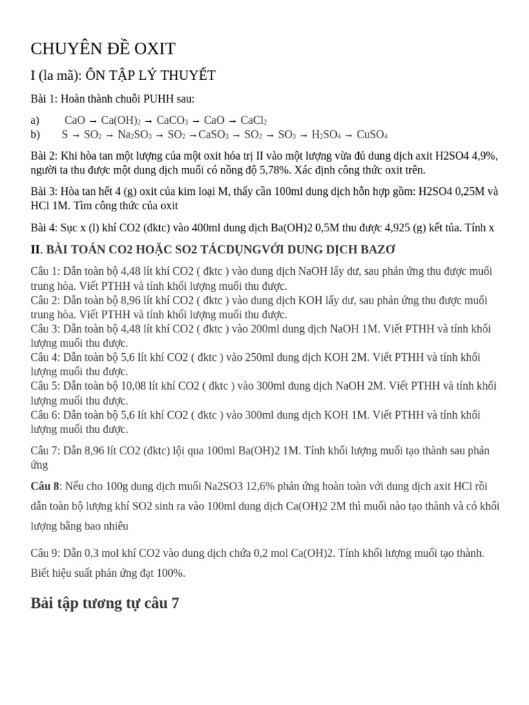 CHUYÊN ĐỀ OXIT | PDF