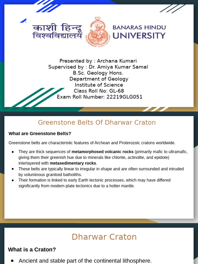 Greenstone Belts of Dharwar Craton | PDF | Rocks | Petrology