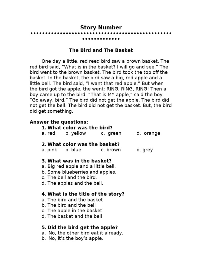 The Bird and the Basket Story Quiz | PDF