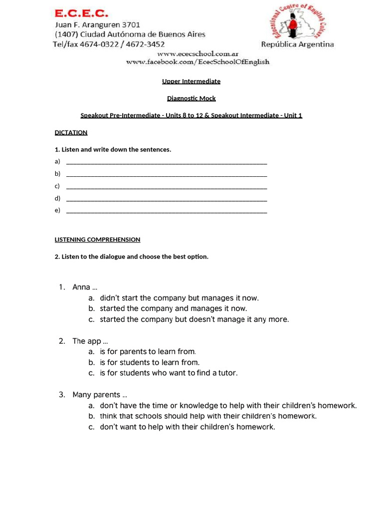 Upper Intermediate - Diagnostic Mock | PDF