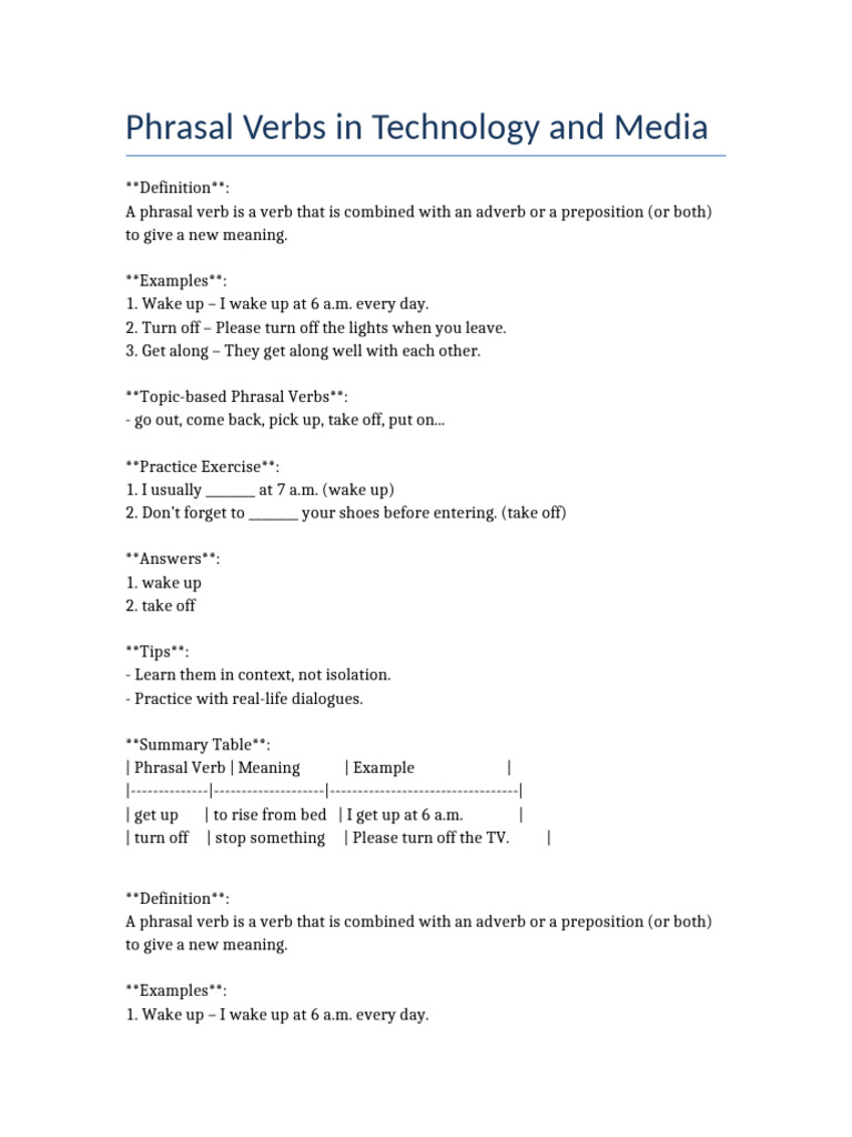 Phrasal Verbs in Technology and Media | PDF | Adverb | Verb