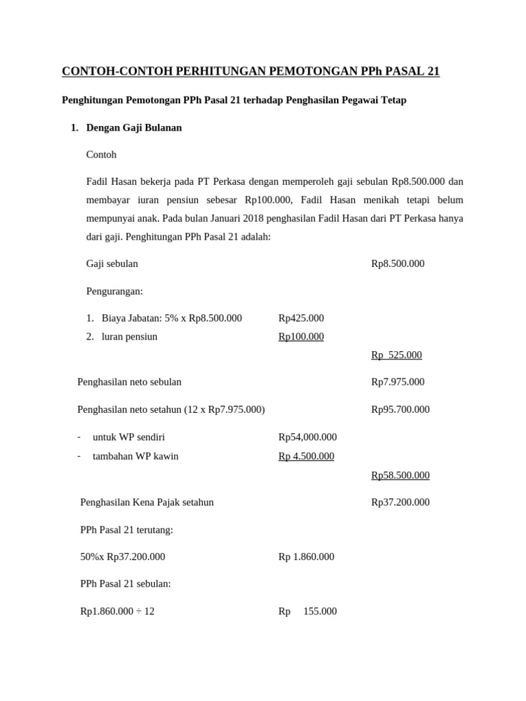 Contoh Perhitungan PPh 21 Pegawai Tetap | PDF