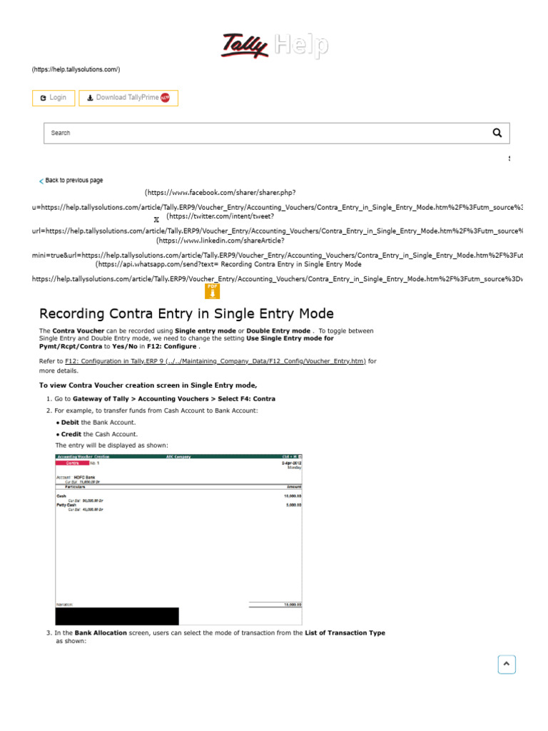 Recording Contra Entry in Tally | PDF | Cash | Banks