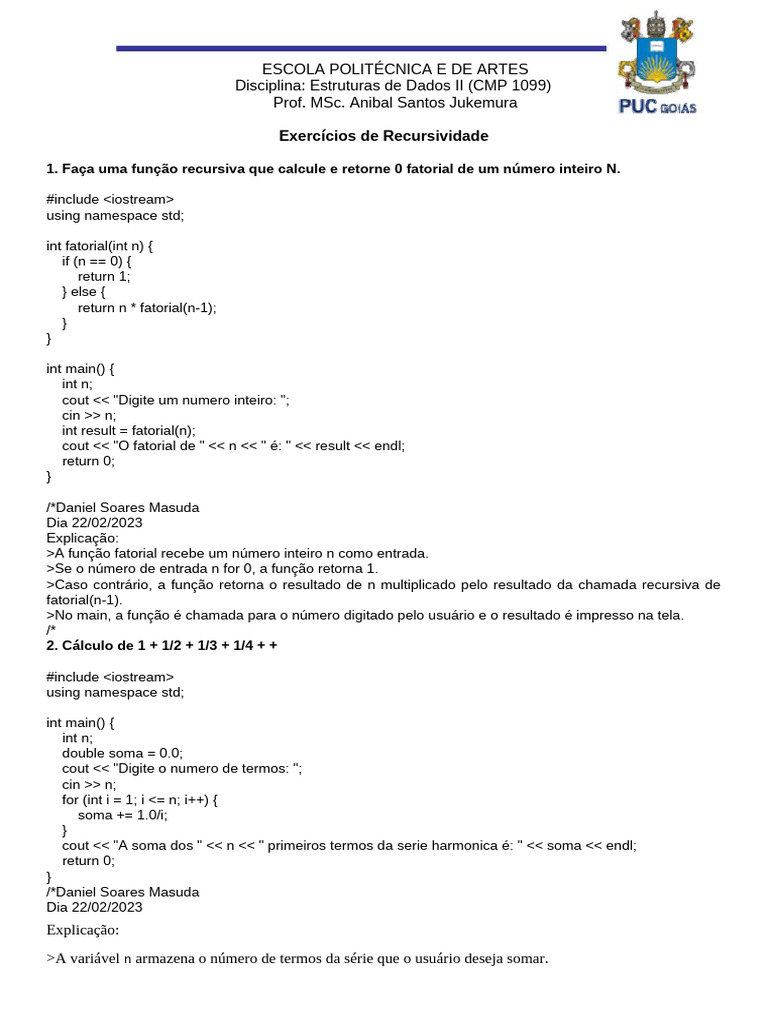 Recursividade em C++: Fatorial e Inversão | PDF | Número inteiro ...
