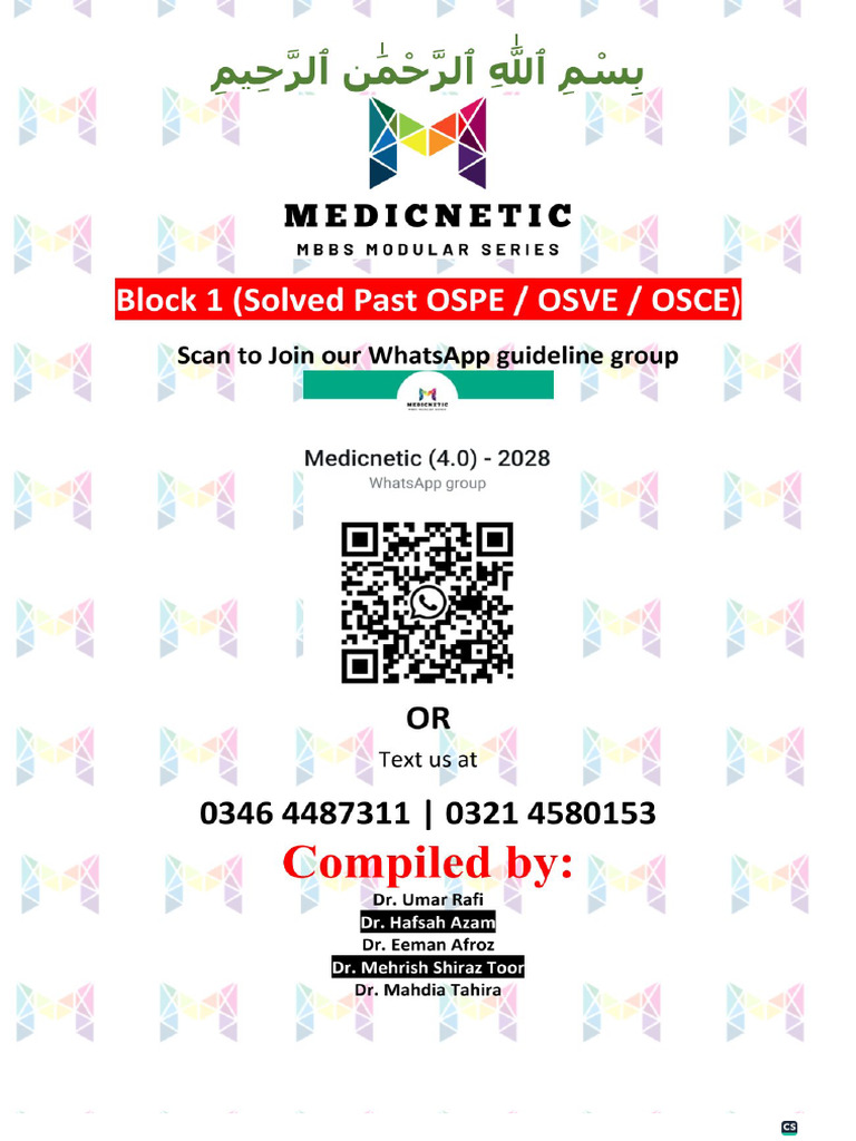 Block 1 Ospe (Solved) - Medicnetic Umar Rafi | PDF