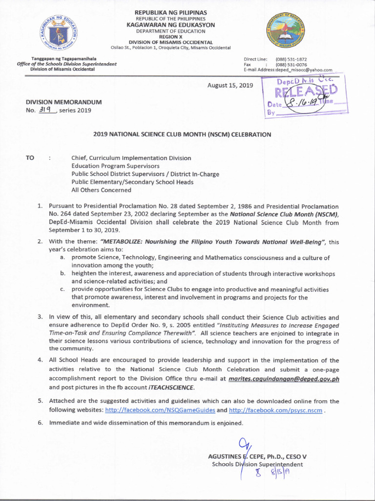 DepEd Mis Occ Http Deped-misocc.net Wp-content Uploads 2019 08 DM.-319 ...