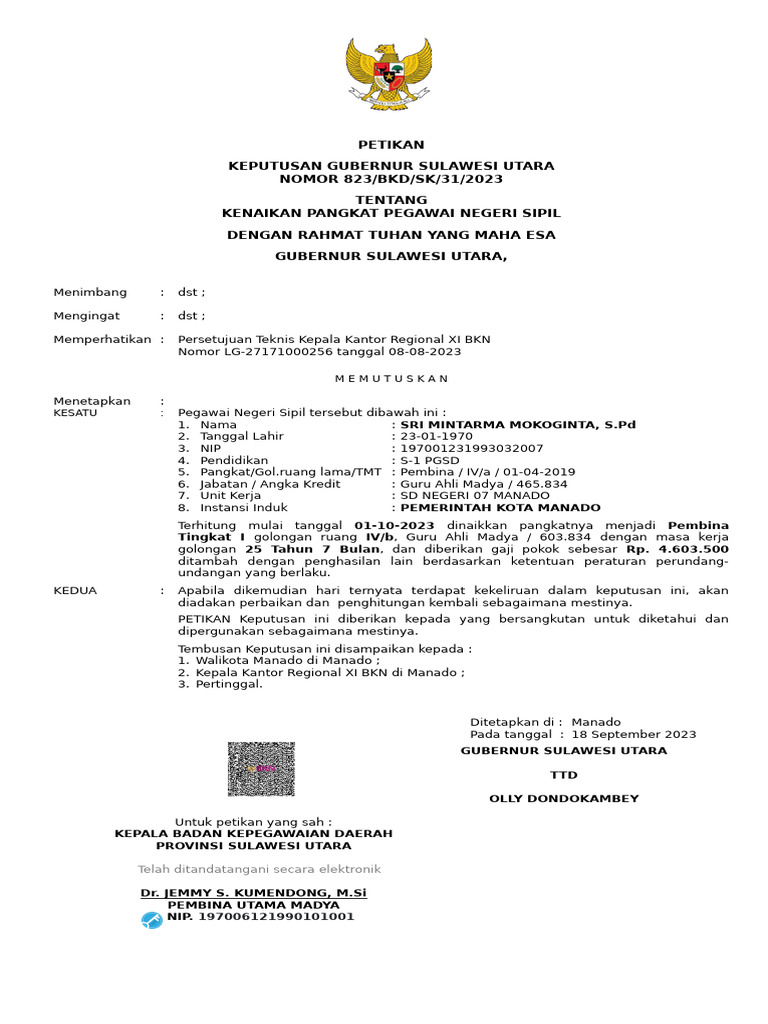 SK - KP - 197001231993032007 - Sri M Mokoginta | PDF
