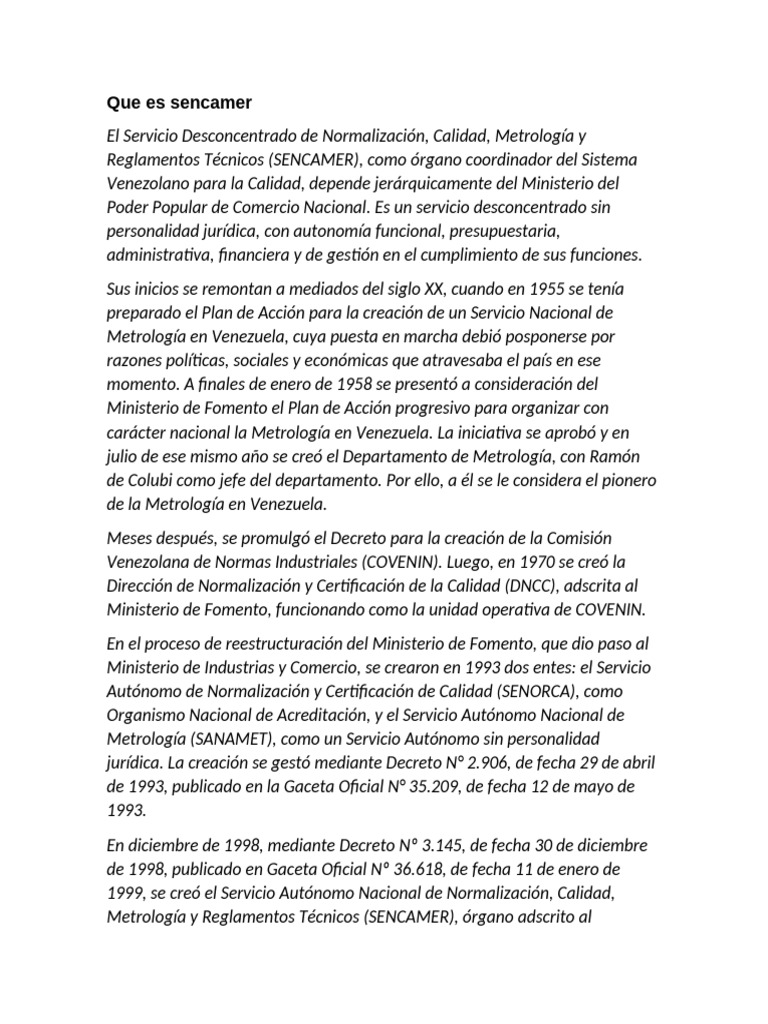SENCAMER: Garantía de Calidad en Venezuela | PDF | Calidad (comercial ...