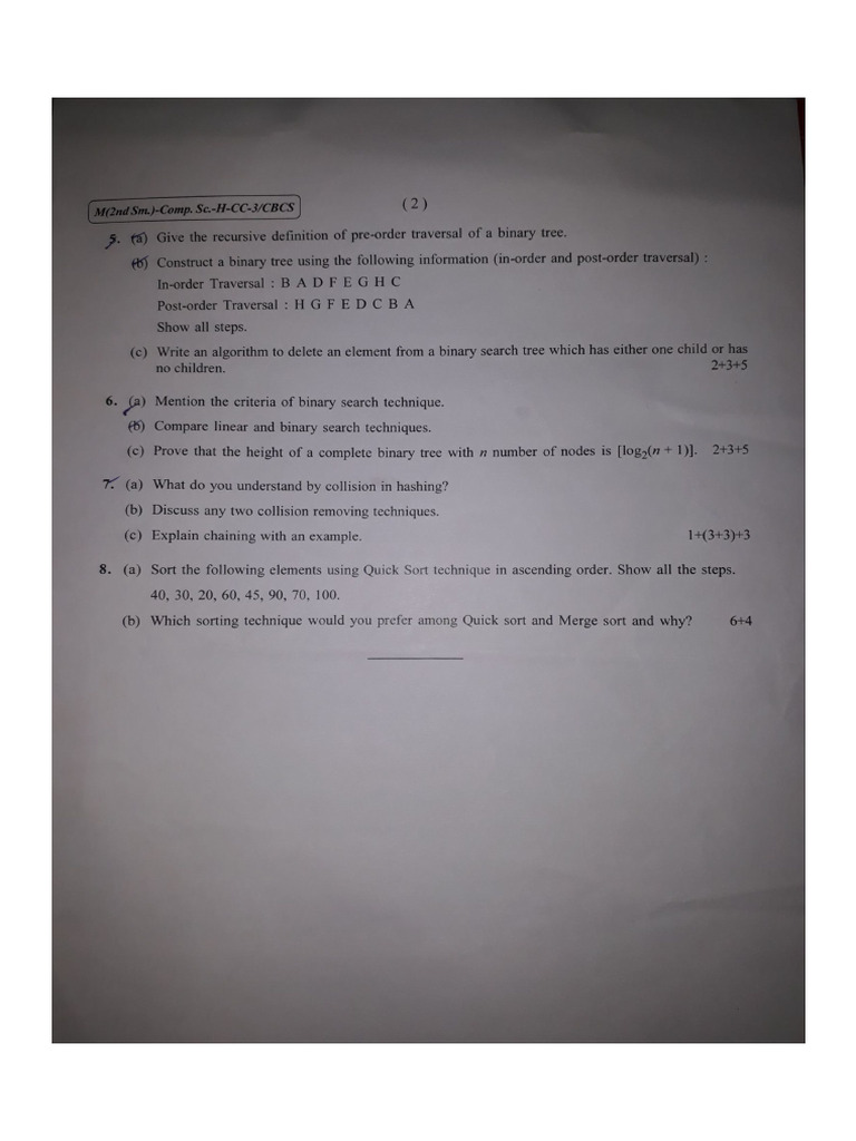 Computer Sc. 2019 CC 3 Question Paper Cu | PDF