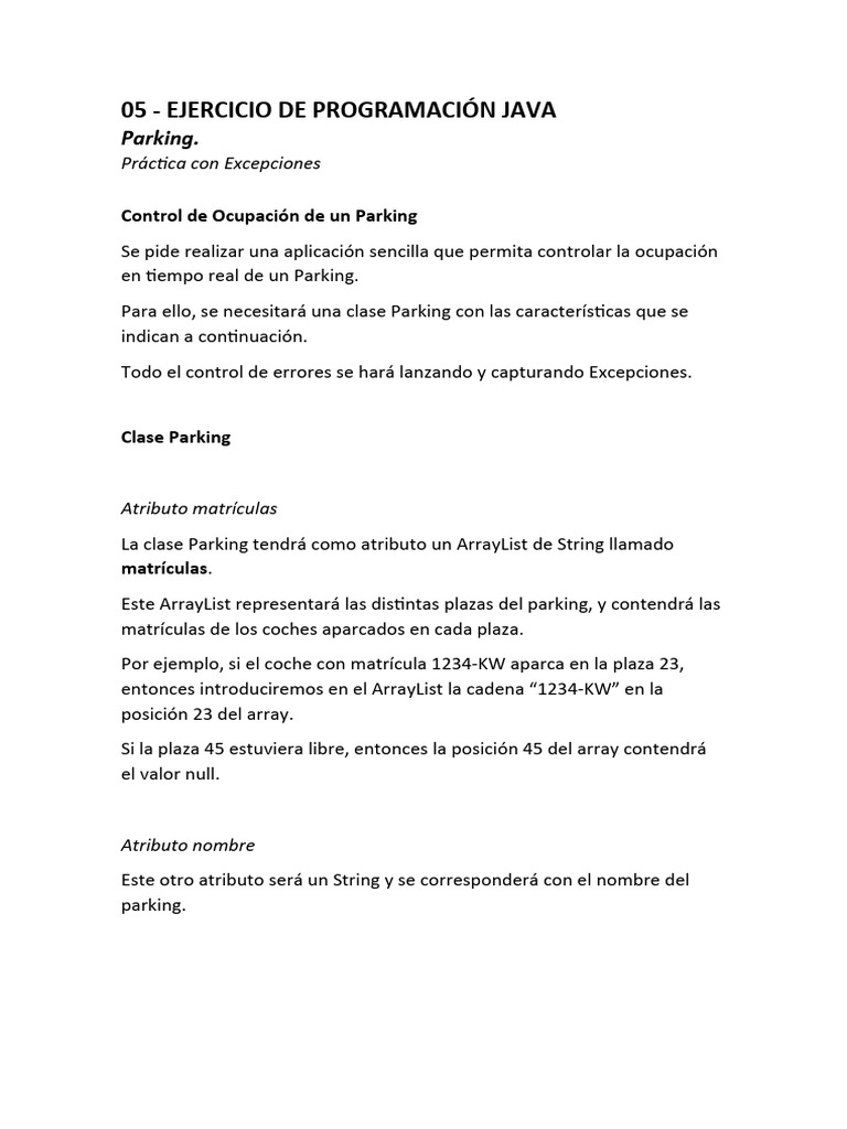 Ejercicio Java 05 Parking | PDF | Constructor (Programación Orientada a Objetos) | Programación