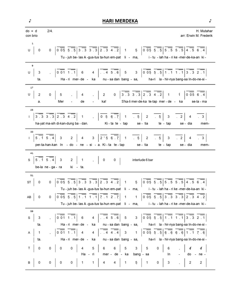 Partitur Lagu Hari Merdeka SATB | PDF