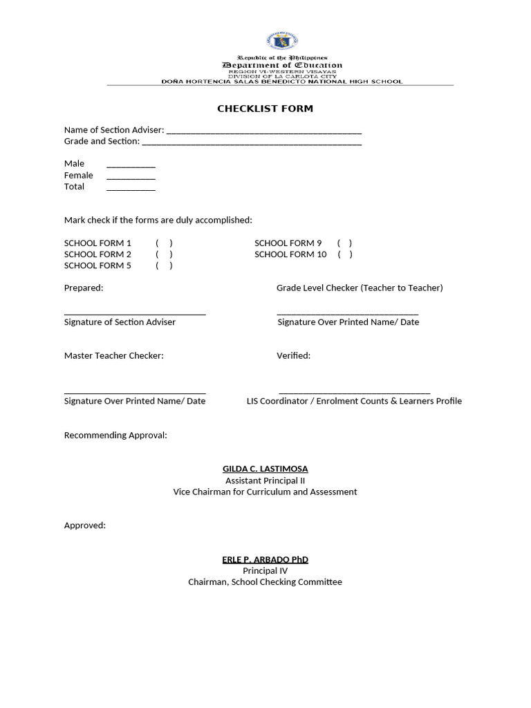 Checklist Form For Checking | PDF