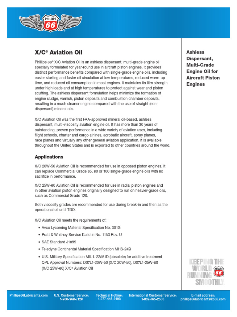 Aviation Oil X C PHILLIPS 66 | PDF | Motor Oil | Aviation