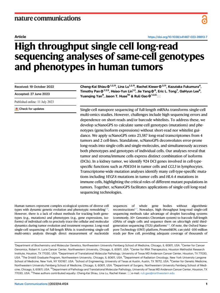 Ruli's Long Read High Throughput Single Cell Long-read Sequencing Analyses of Same-cell ...