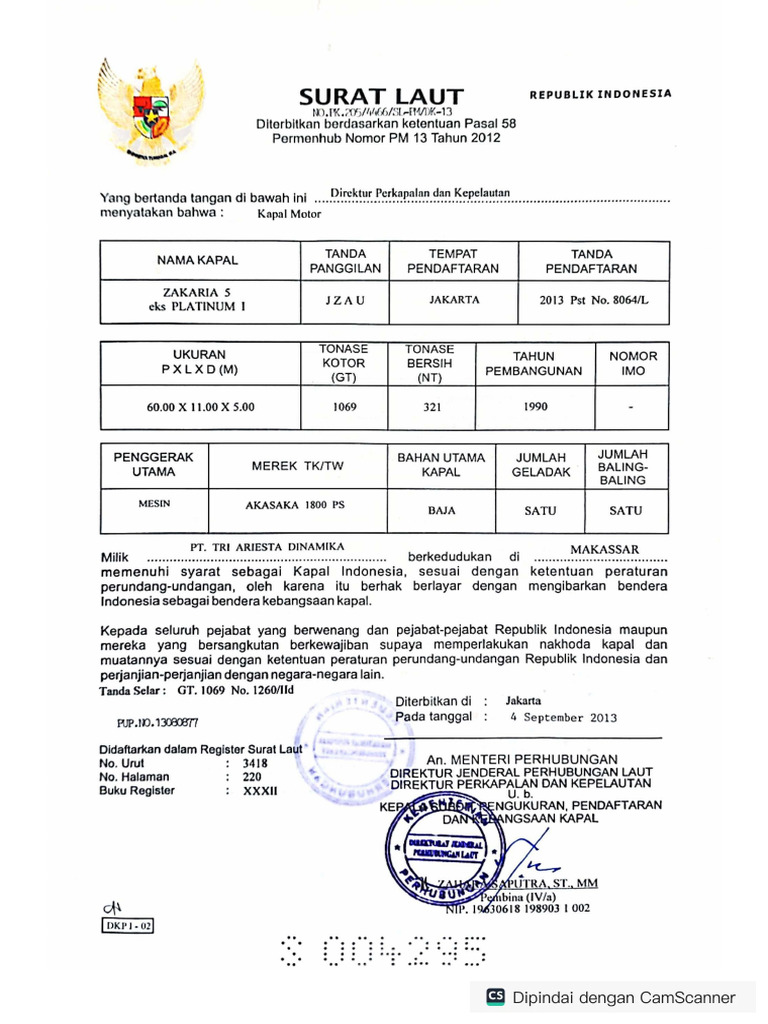 Surat Laut Mt. Zakaria 5 | PDF